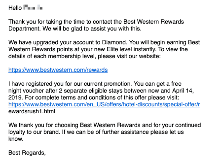 Best Western Rewards Status Match