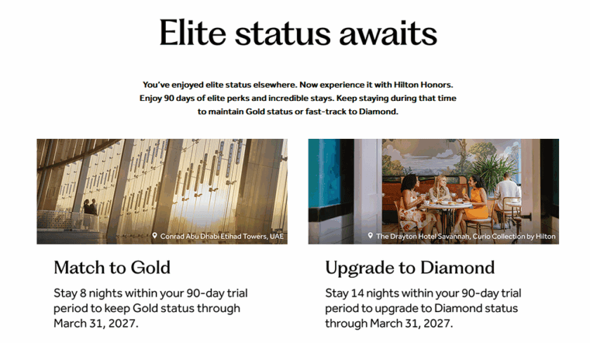 Hilton Honors Status Match Challenge: Gain Gold or Diamond Tier Until ...
