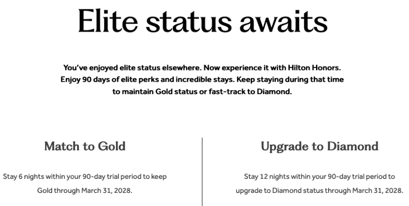 Hilton Status Match Challenge: Get Gold (6 Nights) or Diamond (12 ...