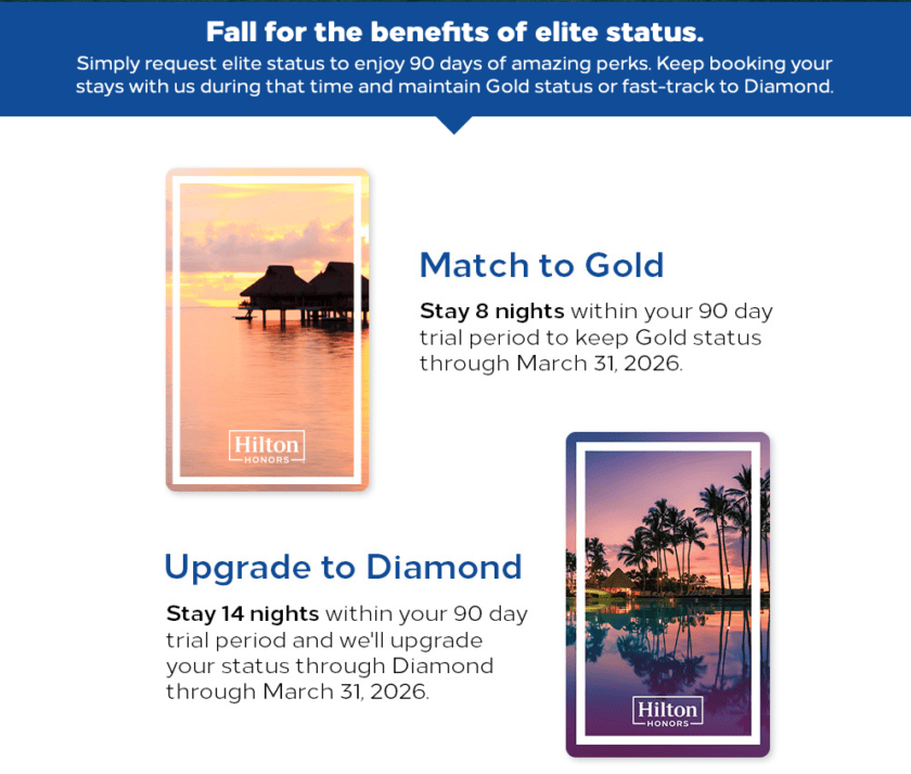 Hilton Honors Status Match Challenge: Gain Gold & Diamond Tier Until ...